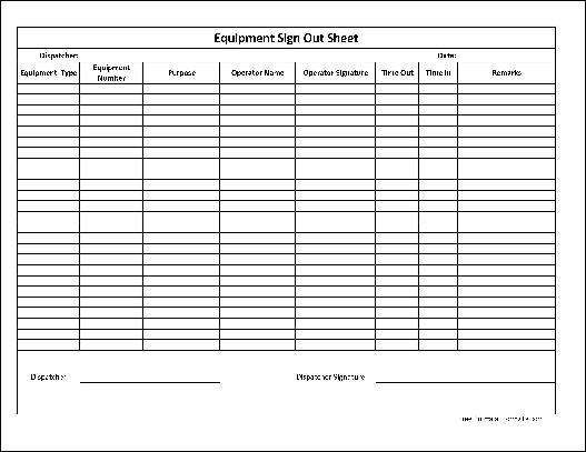 Free Basic Equipment Sign Out Sheet from Formville Free Basic Equipment Sign Out Sheet from Formville