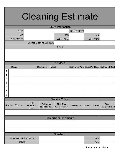 Free Wide Numbered Row Home Cleaning Service Estimate From Formville