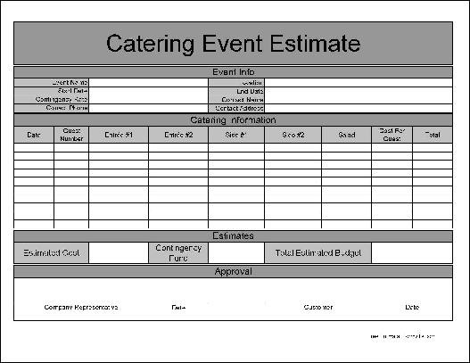 Free Basic Catering Event Estimate From Formville