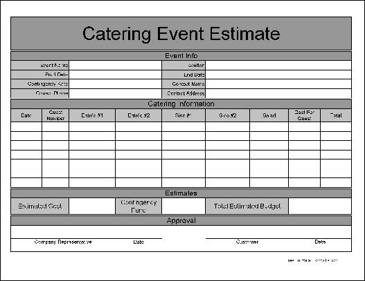 Free Wide Row Basic Catering Event Estimate From Formville